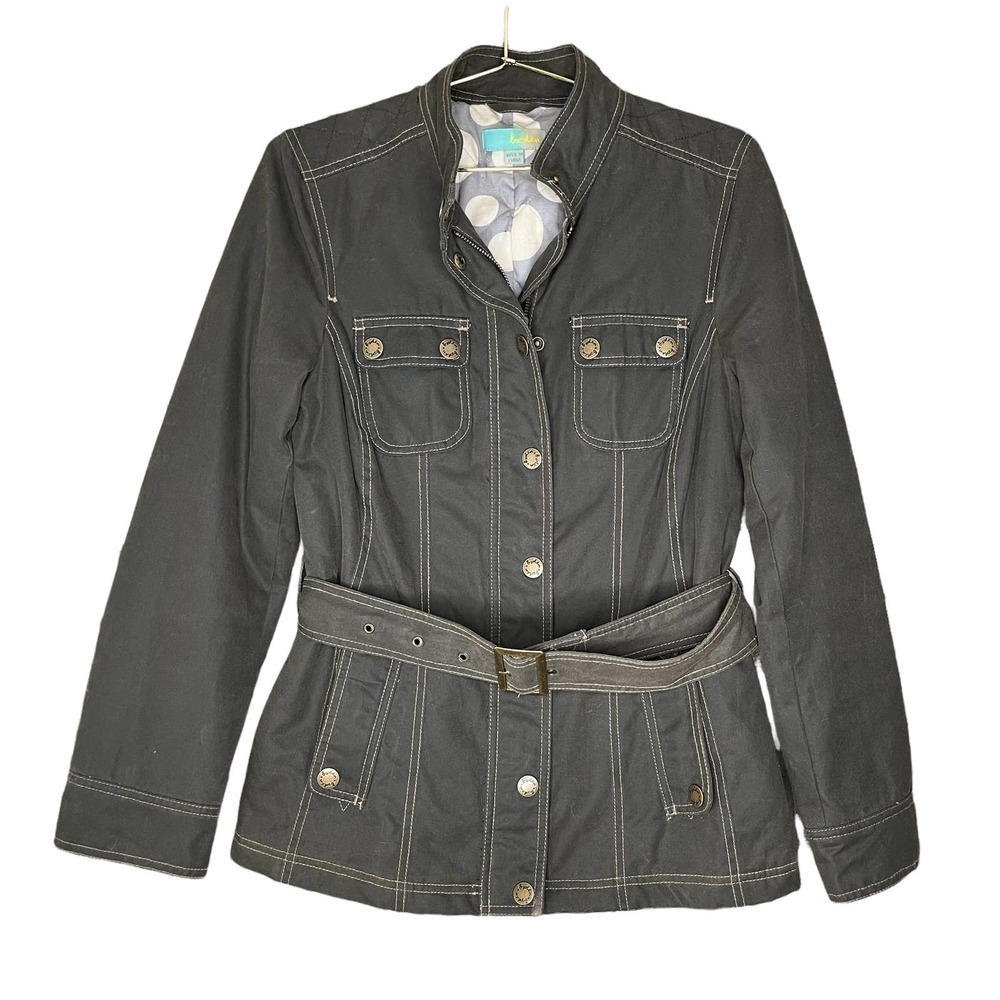 Boden Brown Waxed Cotton Belted Biker Jacket Size 4 - Gem